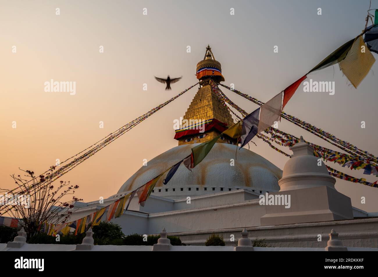A landscape around Boudhanath, a stupa in Kathmandu, Nepal. Its massive ...