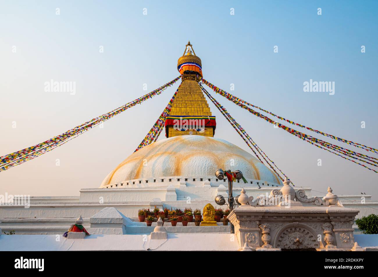 A landscape around Boudhanath, a stupa in Kathmandu, Nepal. Its massive ...