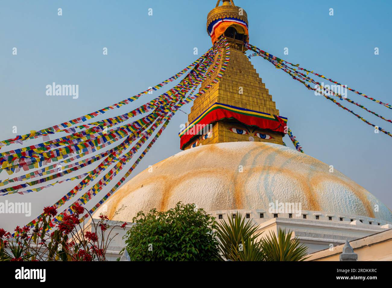 A landscape around Boudhanath, a stupa in Kathmandu, Nepal. Its massive ...