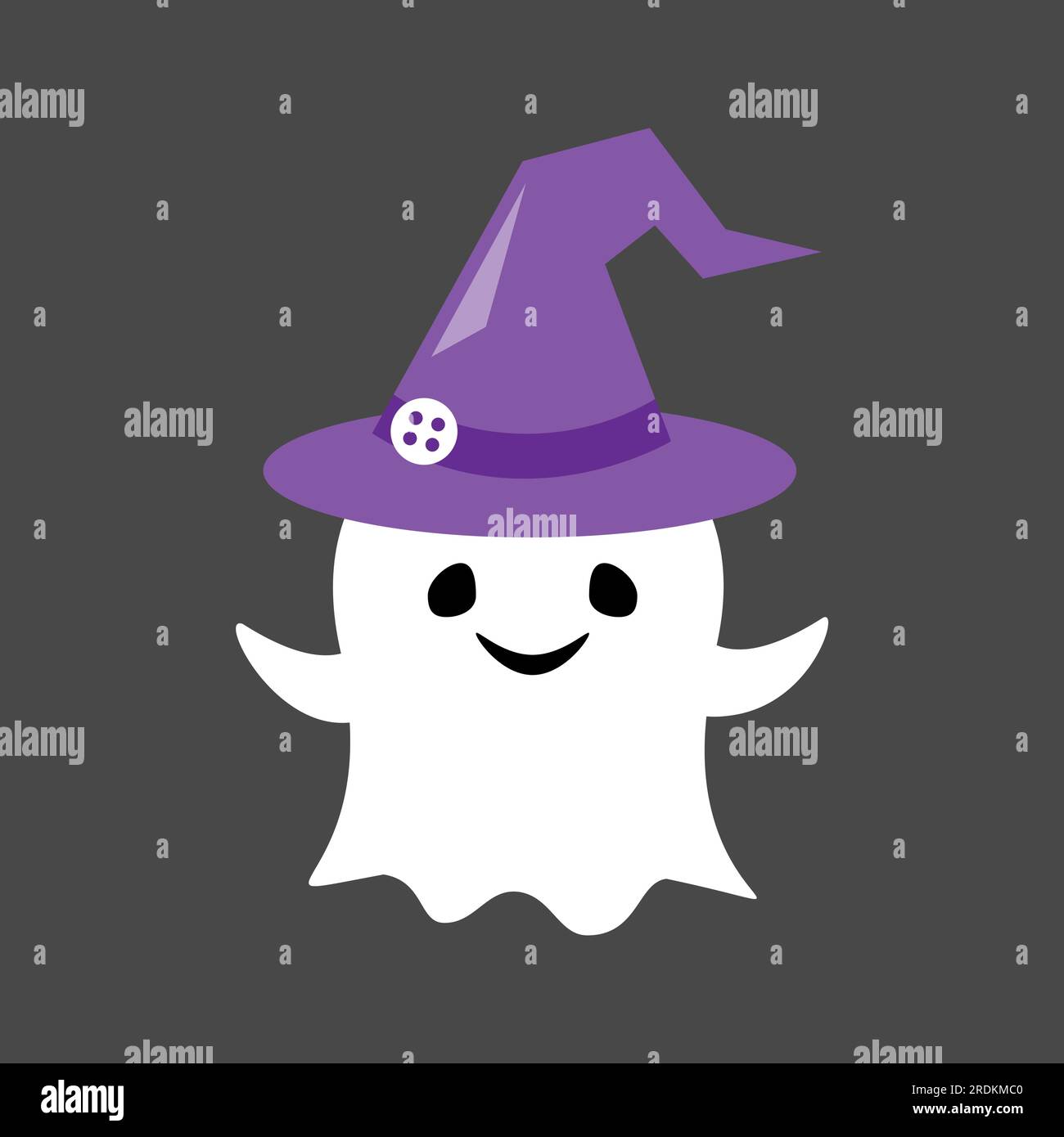 Cute white ghost wear witch hat . Halloween cartoon character . Flat ...