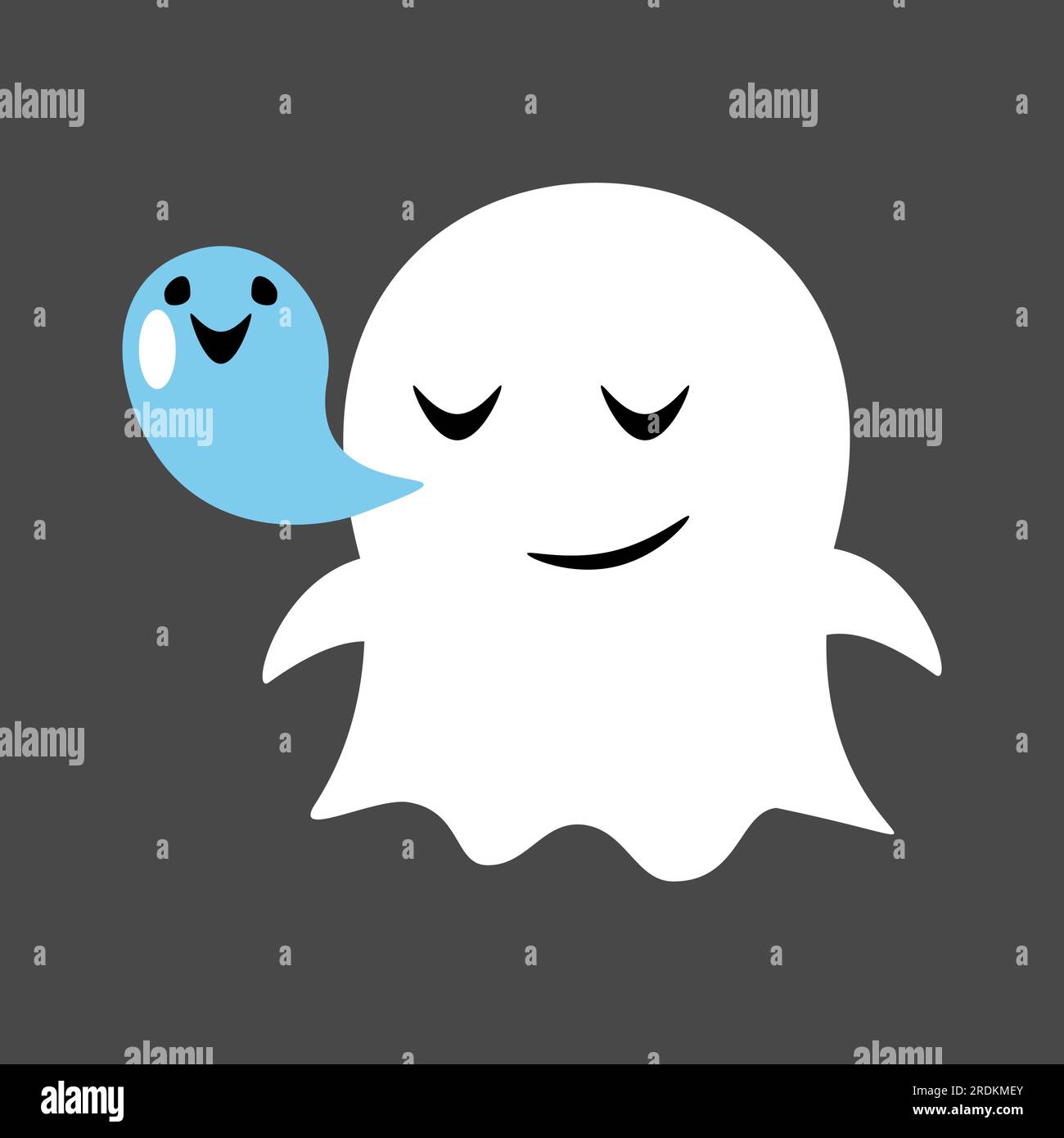 Cute white ghost is sleeping . Halloween cartoon character . Flat ...