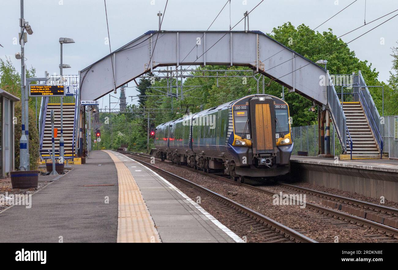 Scotrail Siemens class 380 electric multiple unit train arriving at Paisley St James railway ...