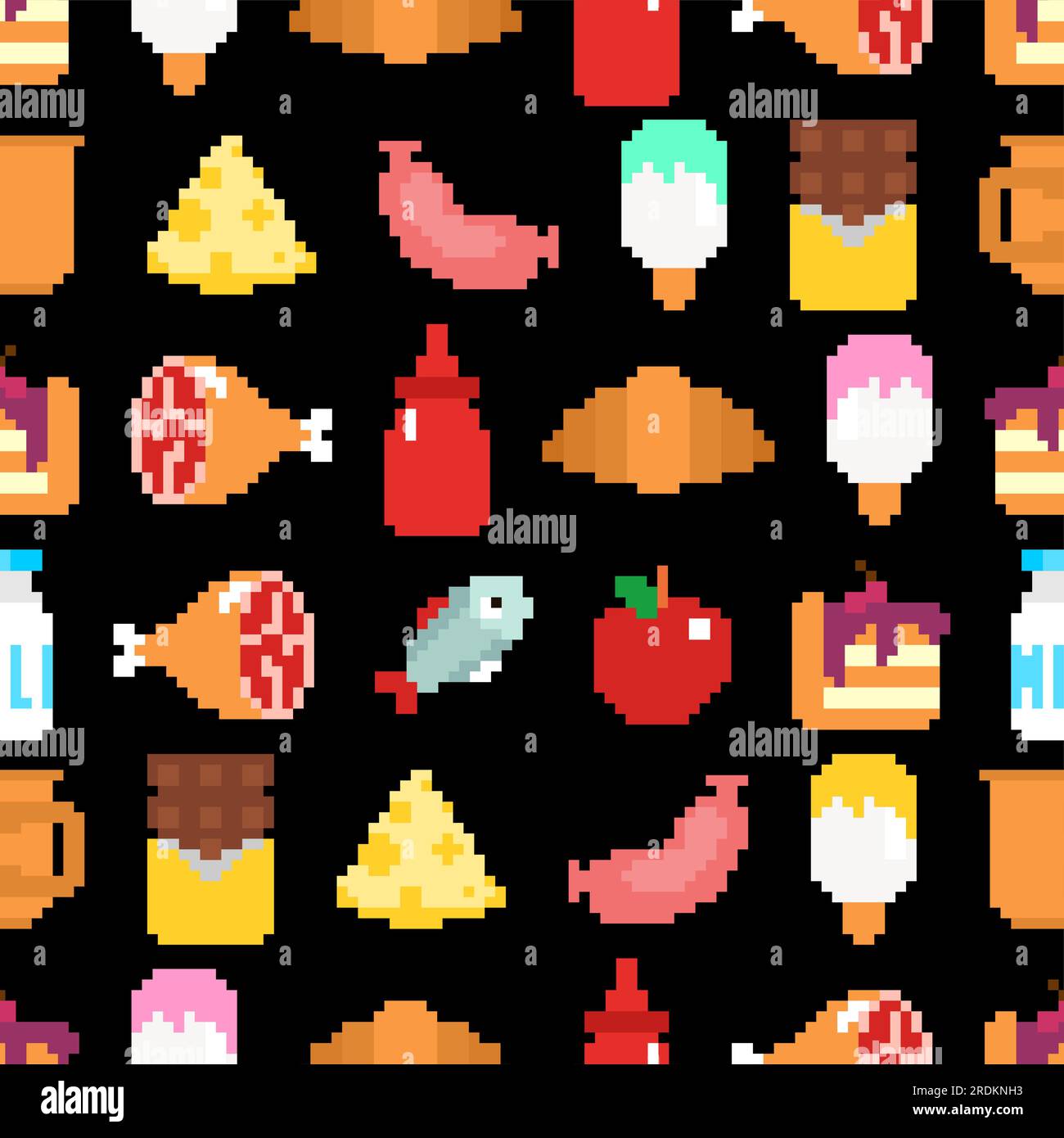 Food pixel art pattern seamless. pixelated food background. 8 bit ...