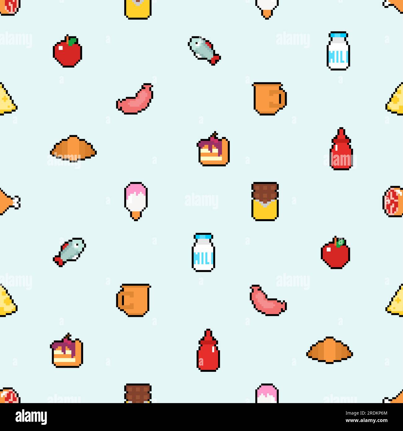 Food pixel art pattern seamless. pixelated food background. 8 bit ...