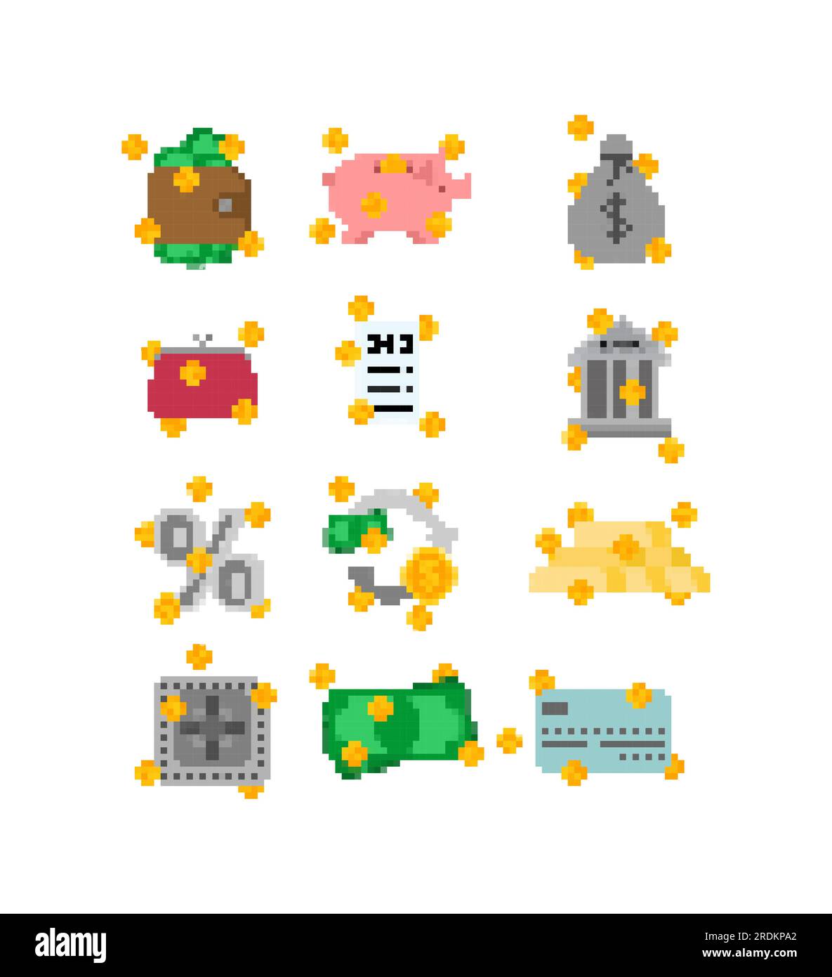 Finance icon pixel art set. 8 bit Sign for banking application Stock ...