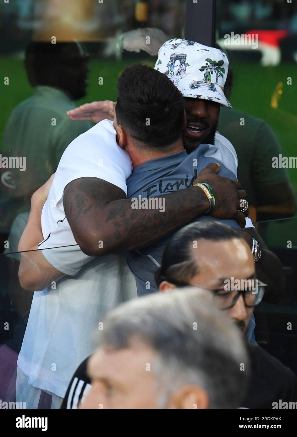 Fort Lauderdale FL, USA. 21st July, 2023. Lebron James is seen hugging ...