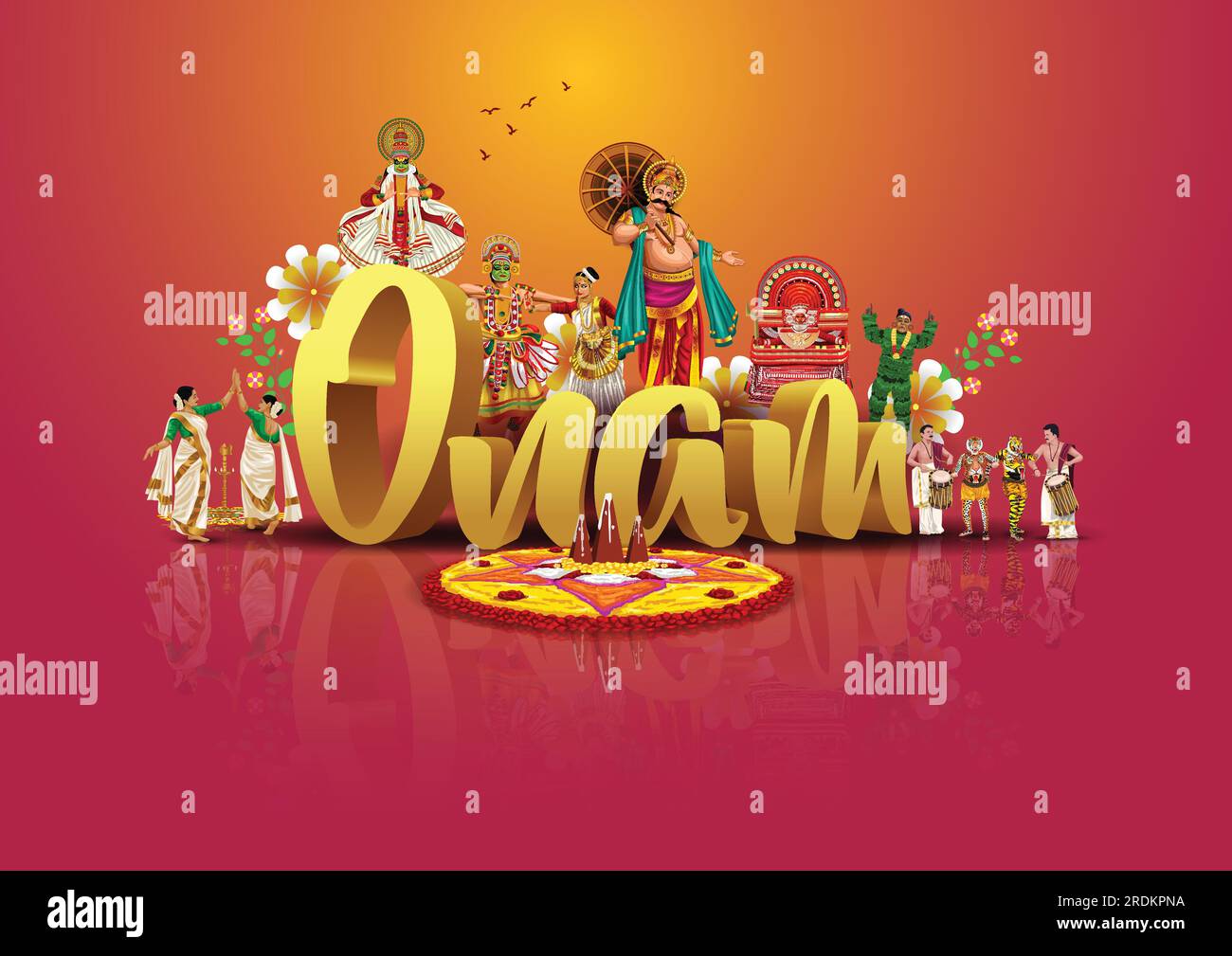 south Indian Kerala festival happy onam greetings background. editable vector illustration ...