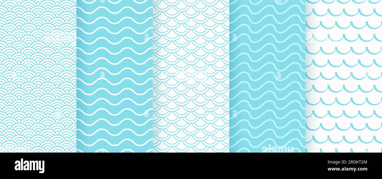 Seamless pattern with wave. Vector. Turquoise wavy background. Set ...