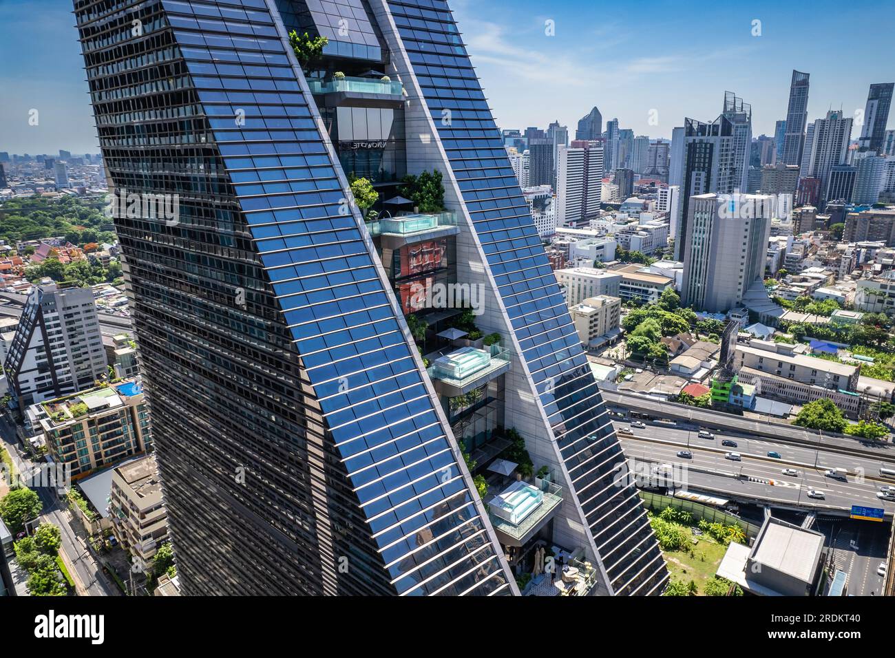 Aerial view of Ploenchit road in Bangkok Downtown, financial district ...