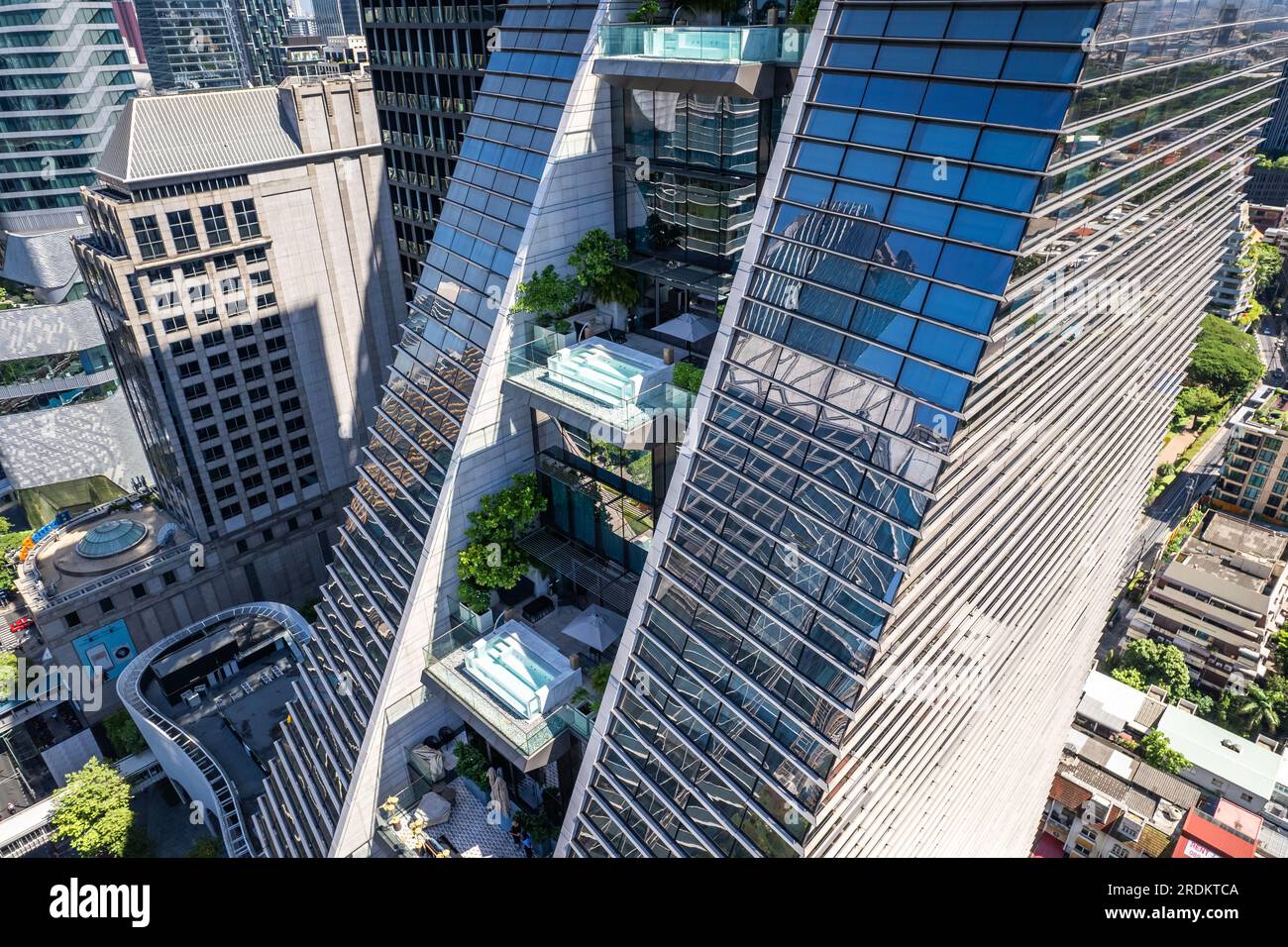 Aerial view of Ploenchit road in Bangkok Downtown, financial district ...