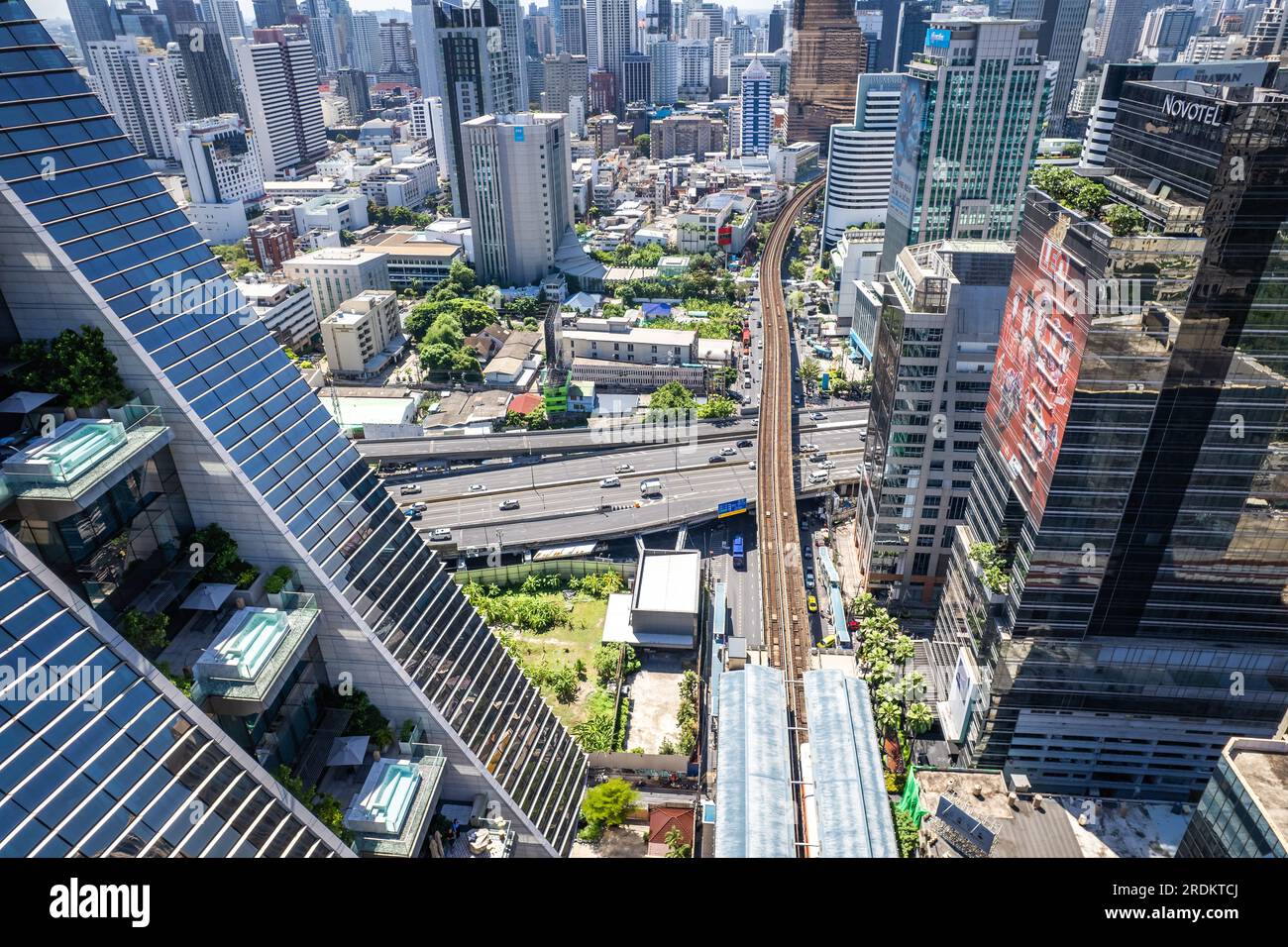 Aerial view of Ploenchit road in Bangkok Downtown, financial district ...