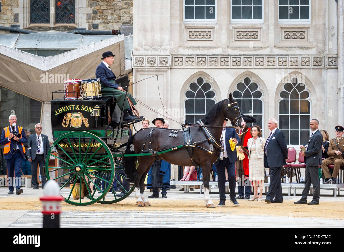 London, UK. 22 July 2023. A horse drawn carriage is one of many ...