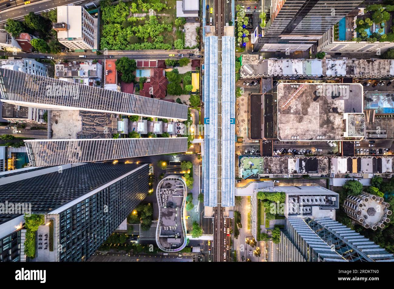 Aerial view of Ploenchit road in Bangkok Downtown, financial district ...