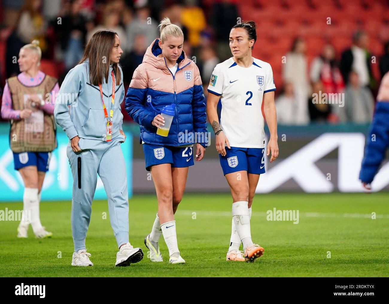 England's Alessia Russo (centre) and Lucy bronze (right) after the FIFA Women's World Cup 2023 ...