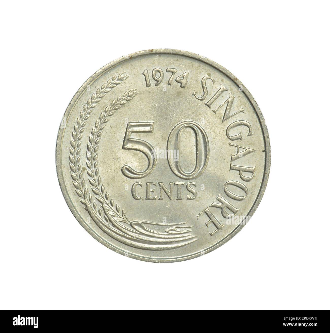 Reverse of 50 Cents coin made by Singapore in 1974, that shows Numeral ...