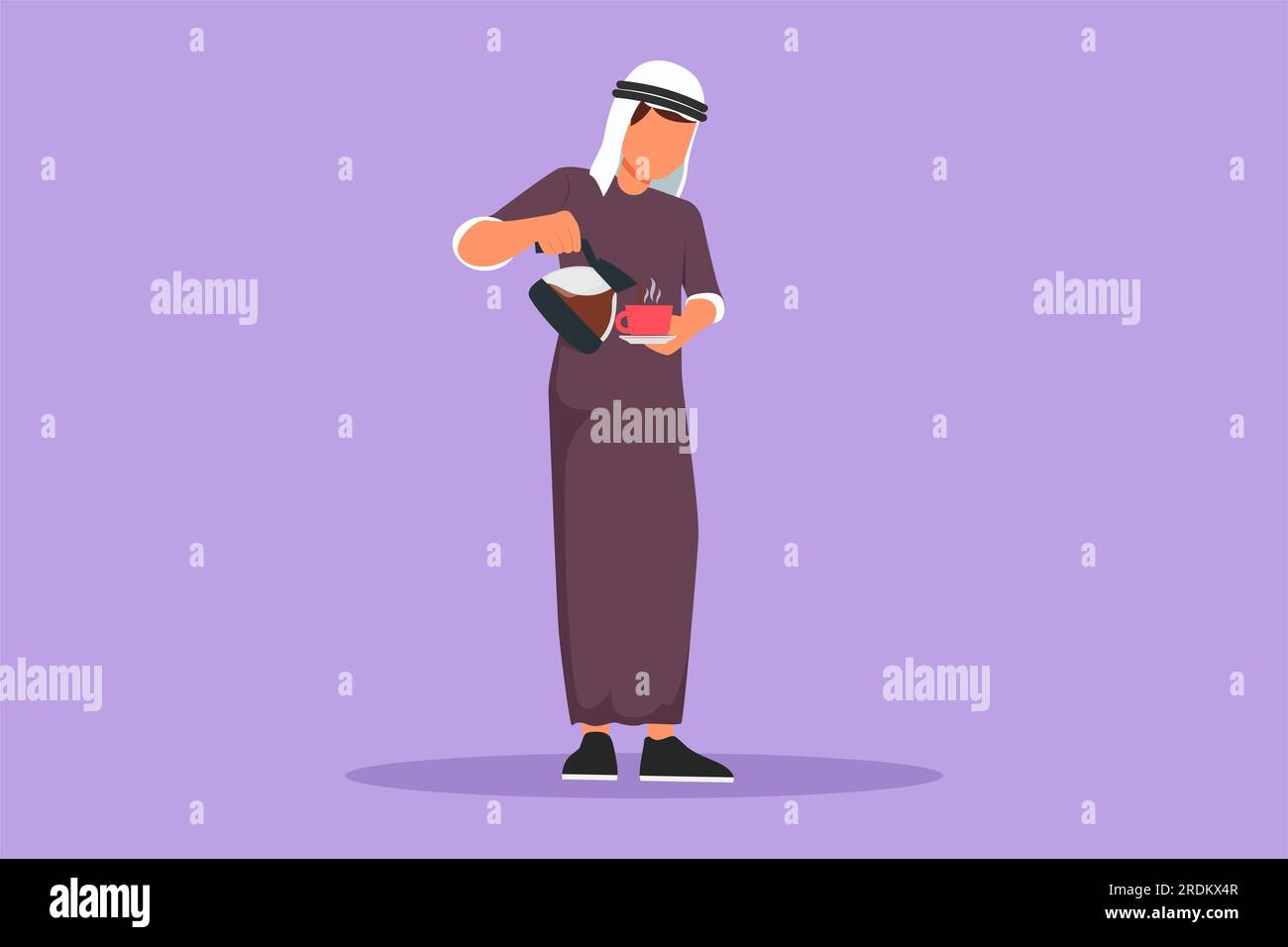 Graphic Flat Design Drawing Arab Man Drinking Coffee Male Standing And
