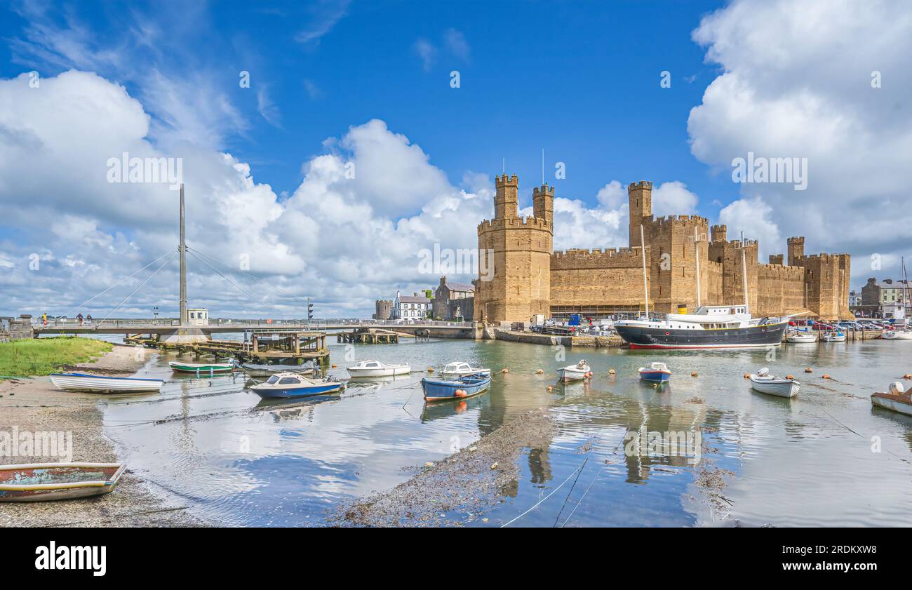 Caernarfon Castle on the Seiont River and the Menai Strait in North ...