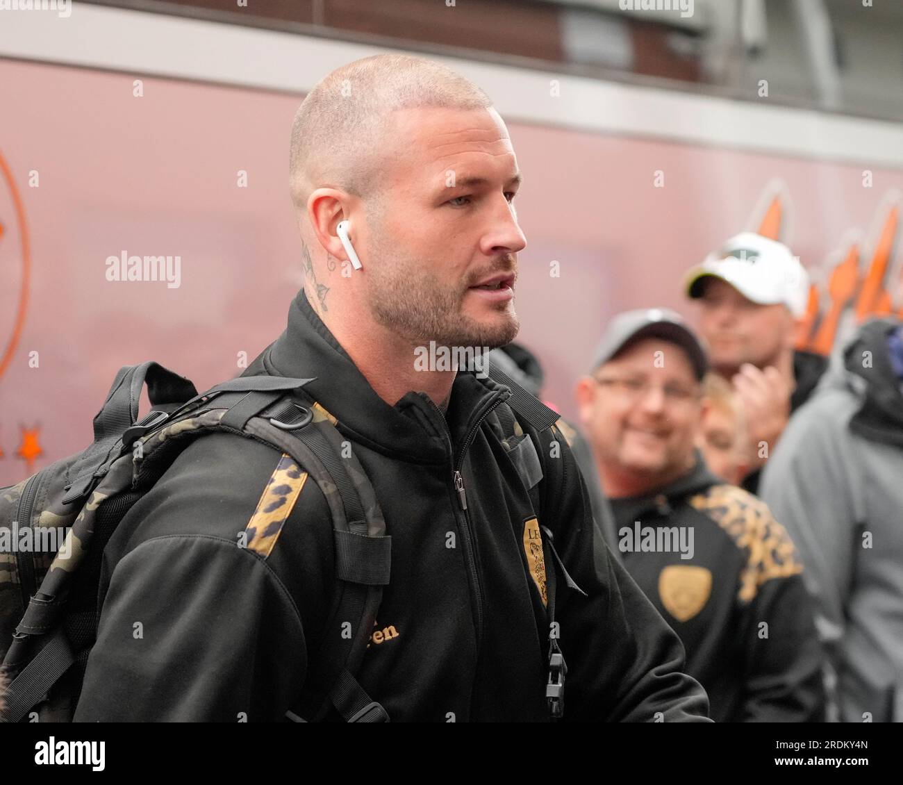 Zak Hardaker #1 of Leigh Leopards arrives at the stadium before the ...