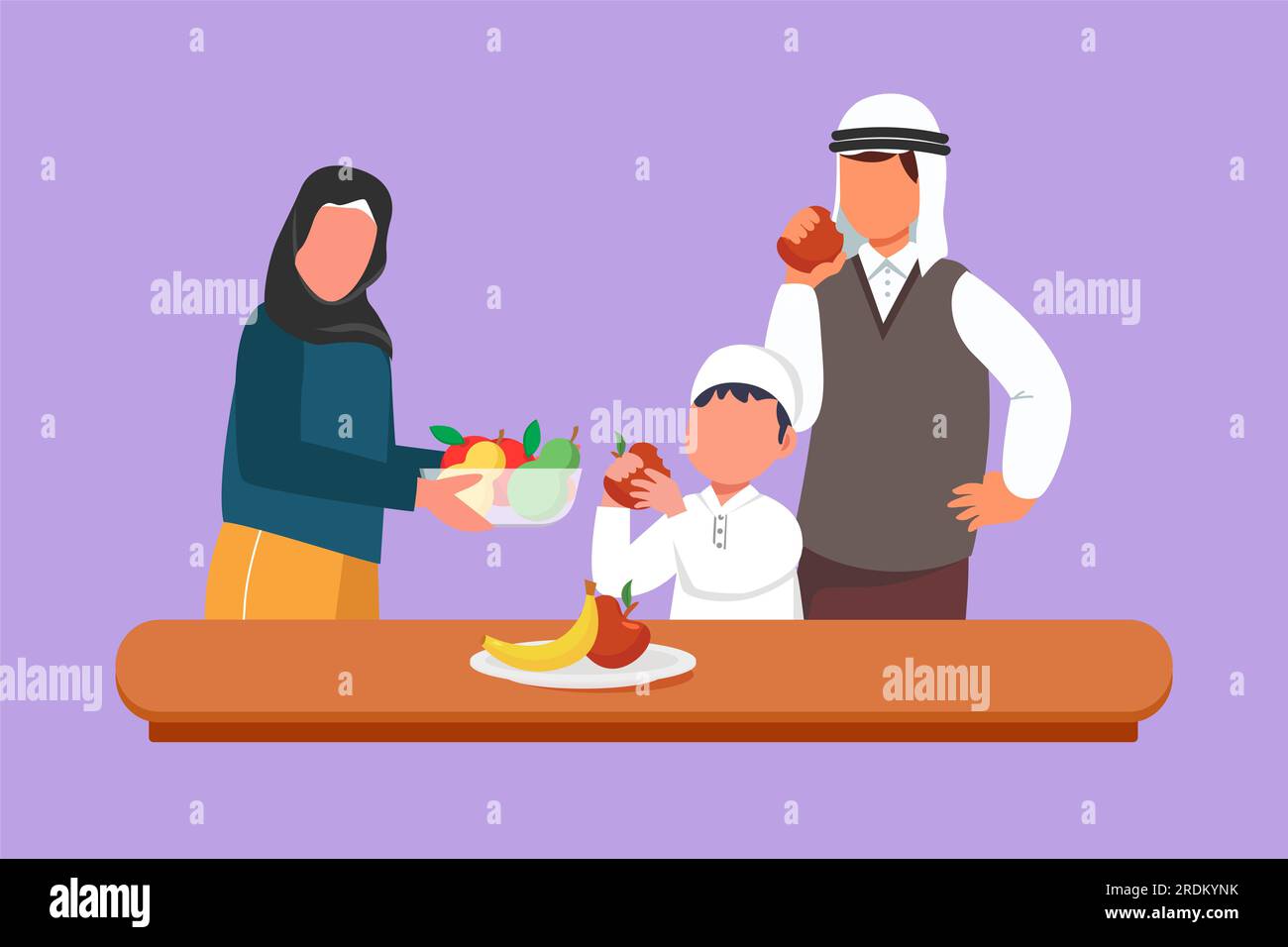 Character flat drawing healthy food for kids and Arab family concept ...