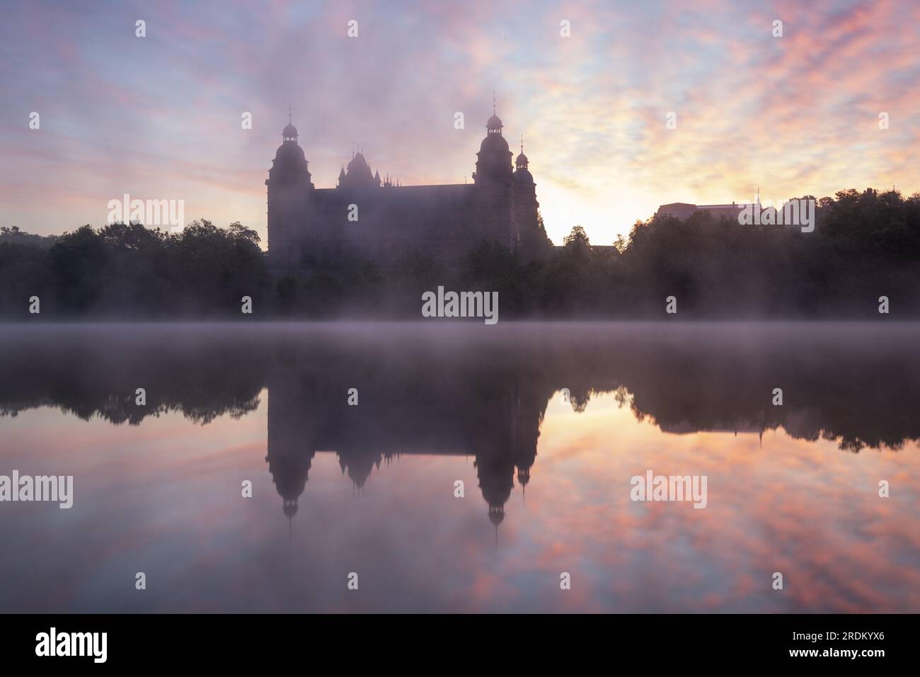 Majestic Sunrise: Schloss Johannisburg in Aschaffenburg, Main River. A ...