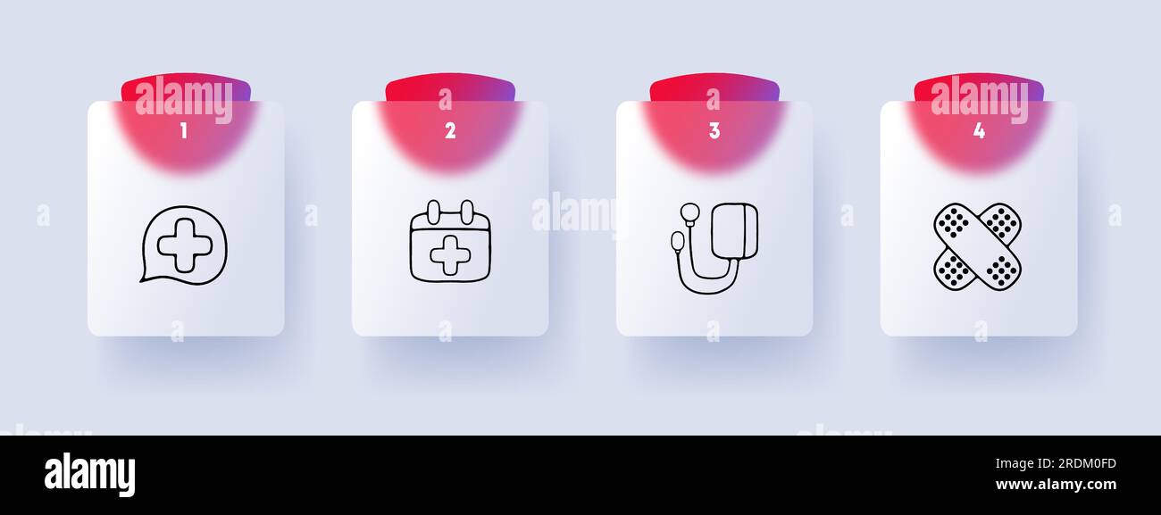 Medical care line icon. Doctor, pills, blood transfusion, band-aid ...