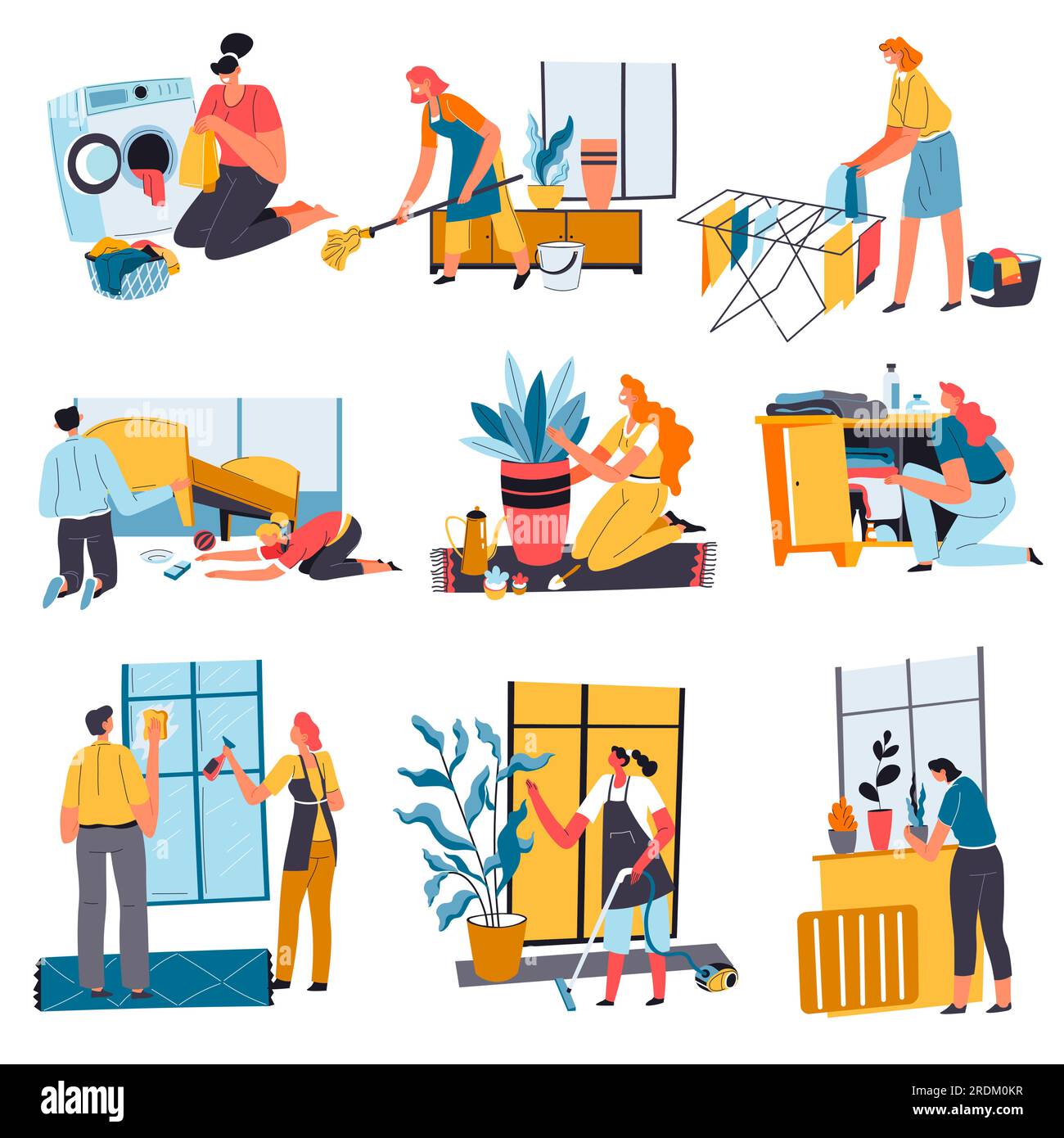 Housework done by family, chores at home vector Stock Vector Image ...