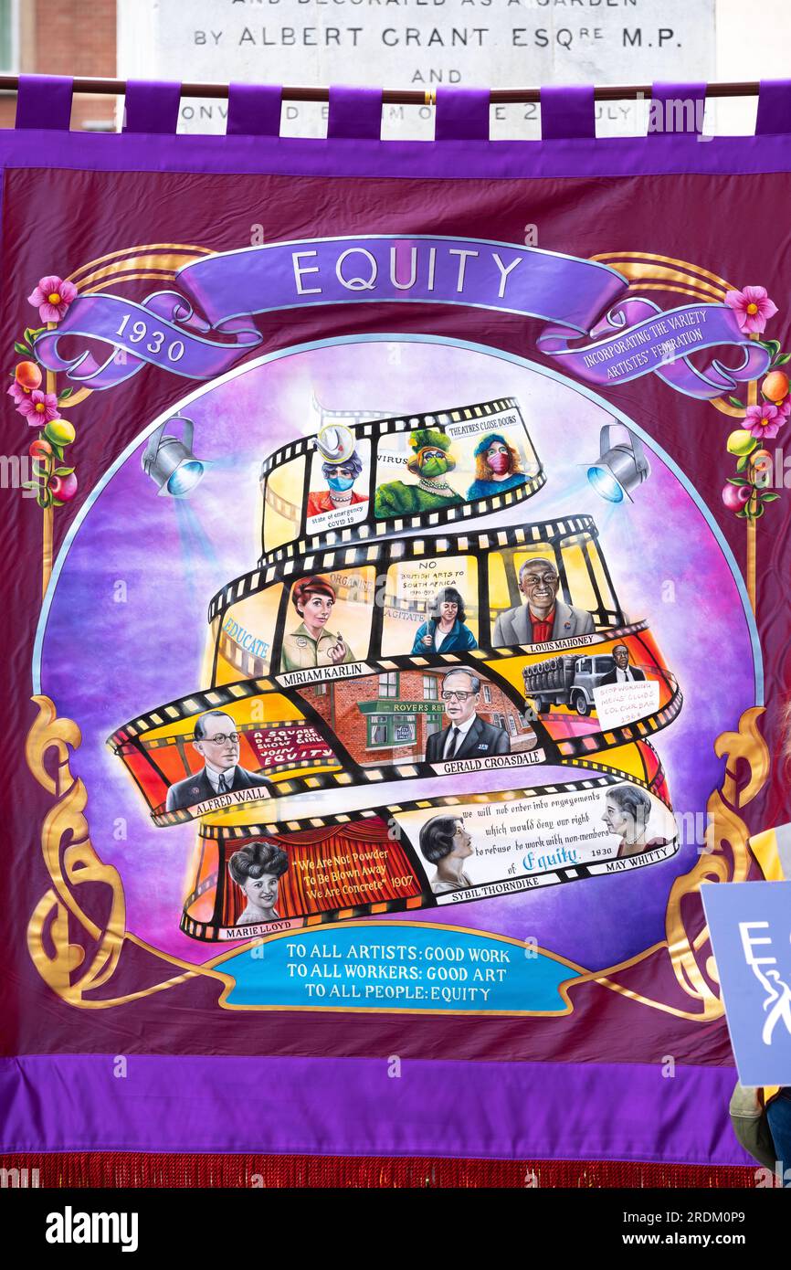 The main banner at the Equity Union rally, London, standing in ...