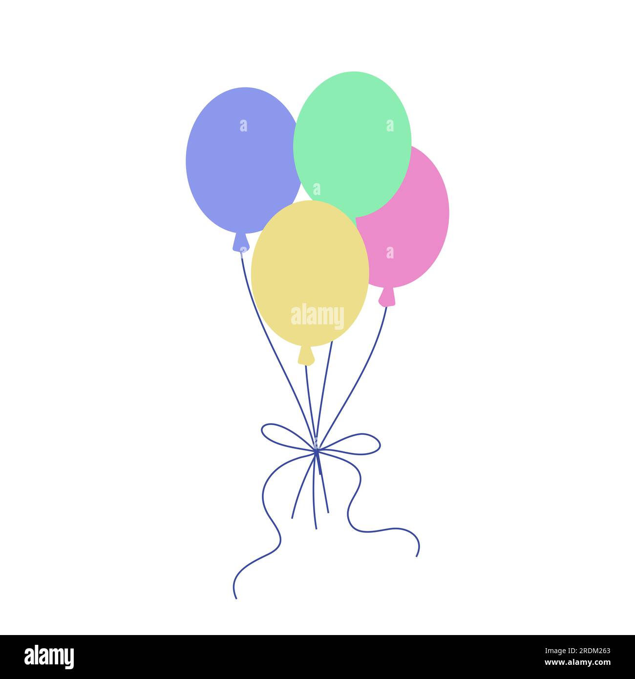 Flying Pastel Balloons With Rope. Flat Icon For Celebration And ...