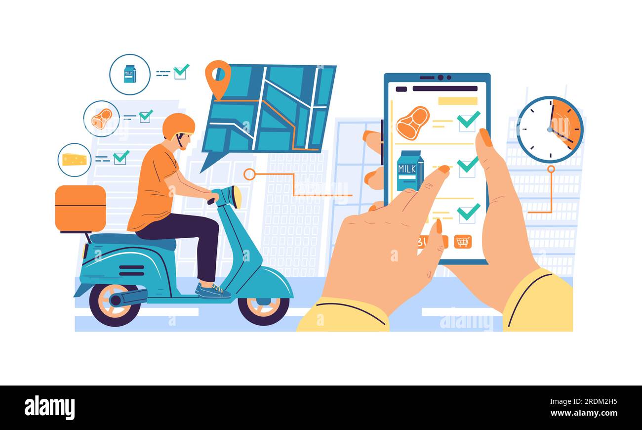 Woman on phone courier in Stock Vector Images - Alamy