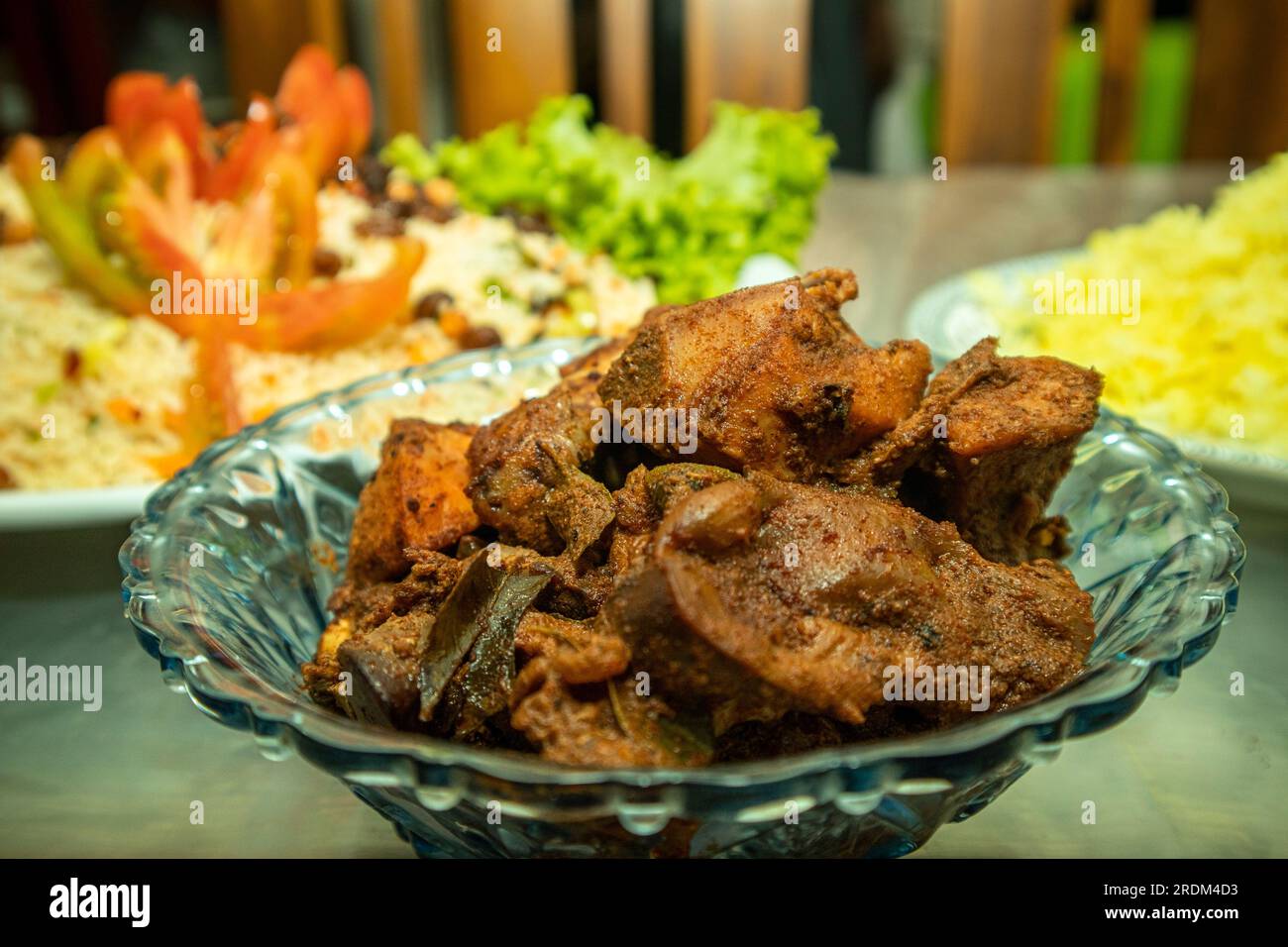 Malaysian food, mutton kebab with rice and salad Stock Photo - Alamy