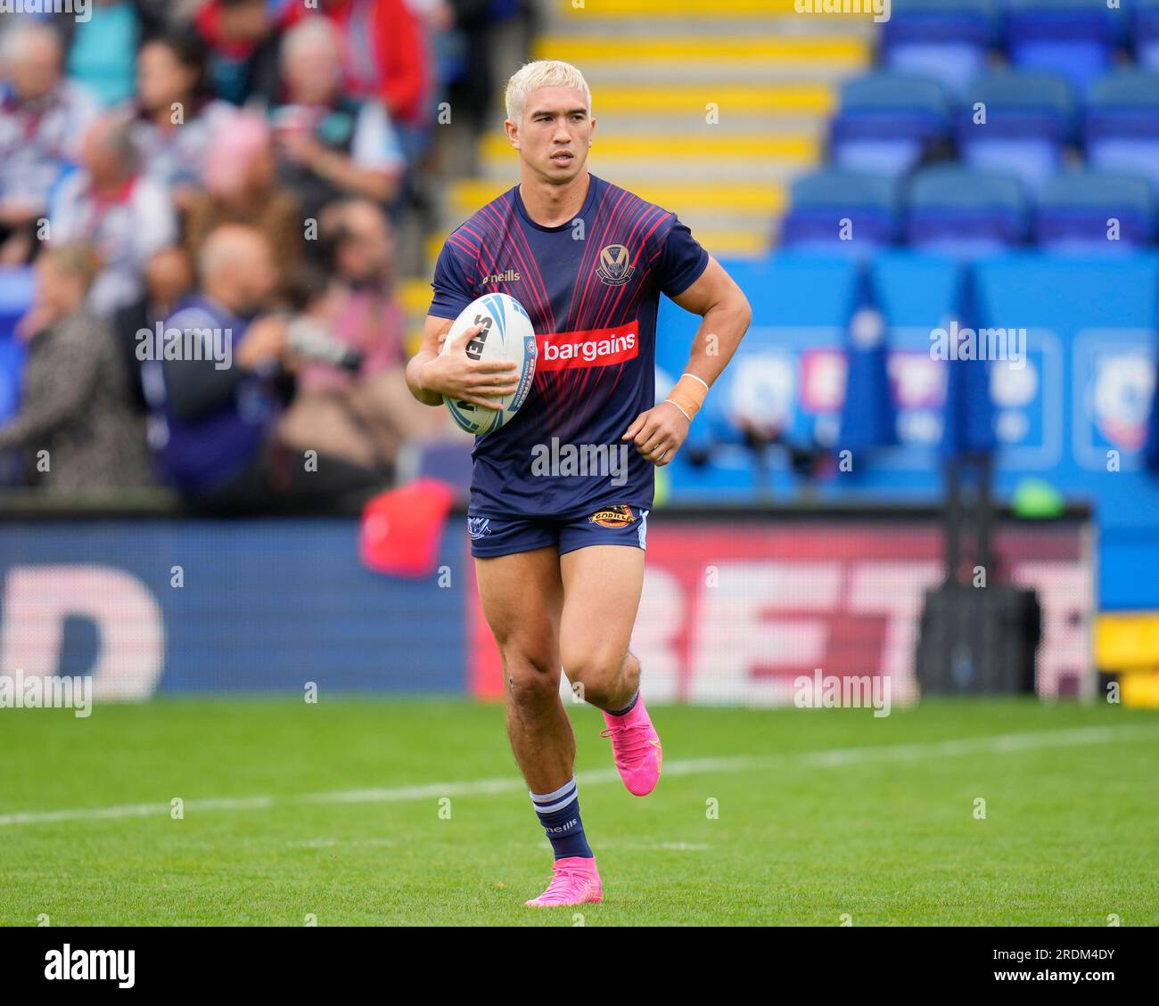 Tee Ritson #25 of St. Helens warms up before the Betfred Challenge Cup ...