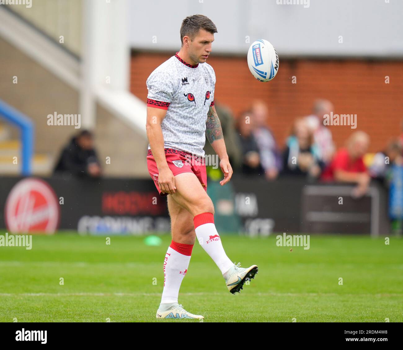 Tom Briscoe #2 of Leigh Leopards warms up before the Betfred Challenge ...