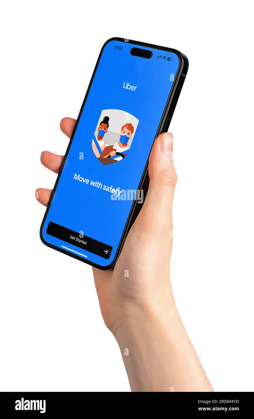 Berlin, Germany July 15 2023 Uber, mobile taxi application on phone ...