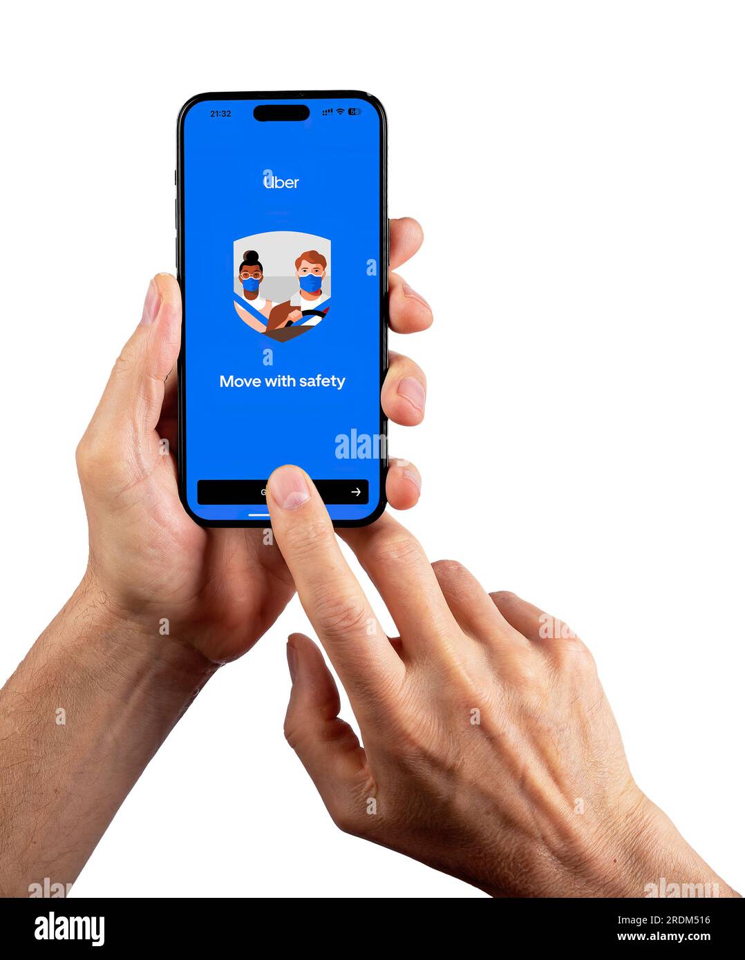 Berlin, Germany July 15 2023 Using Uber, mobile taxi app on phone ...