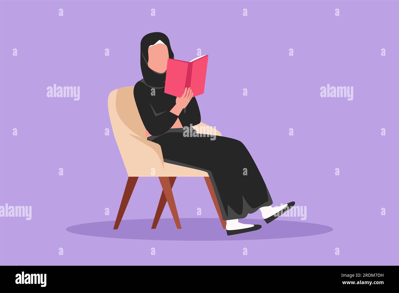 Cartoon flat style drawing smart Arab girl student sitting on chair ...