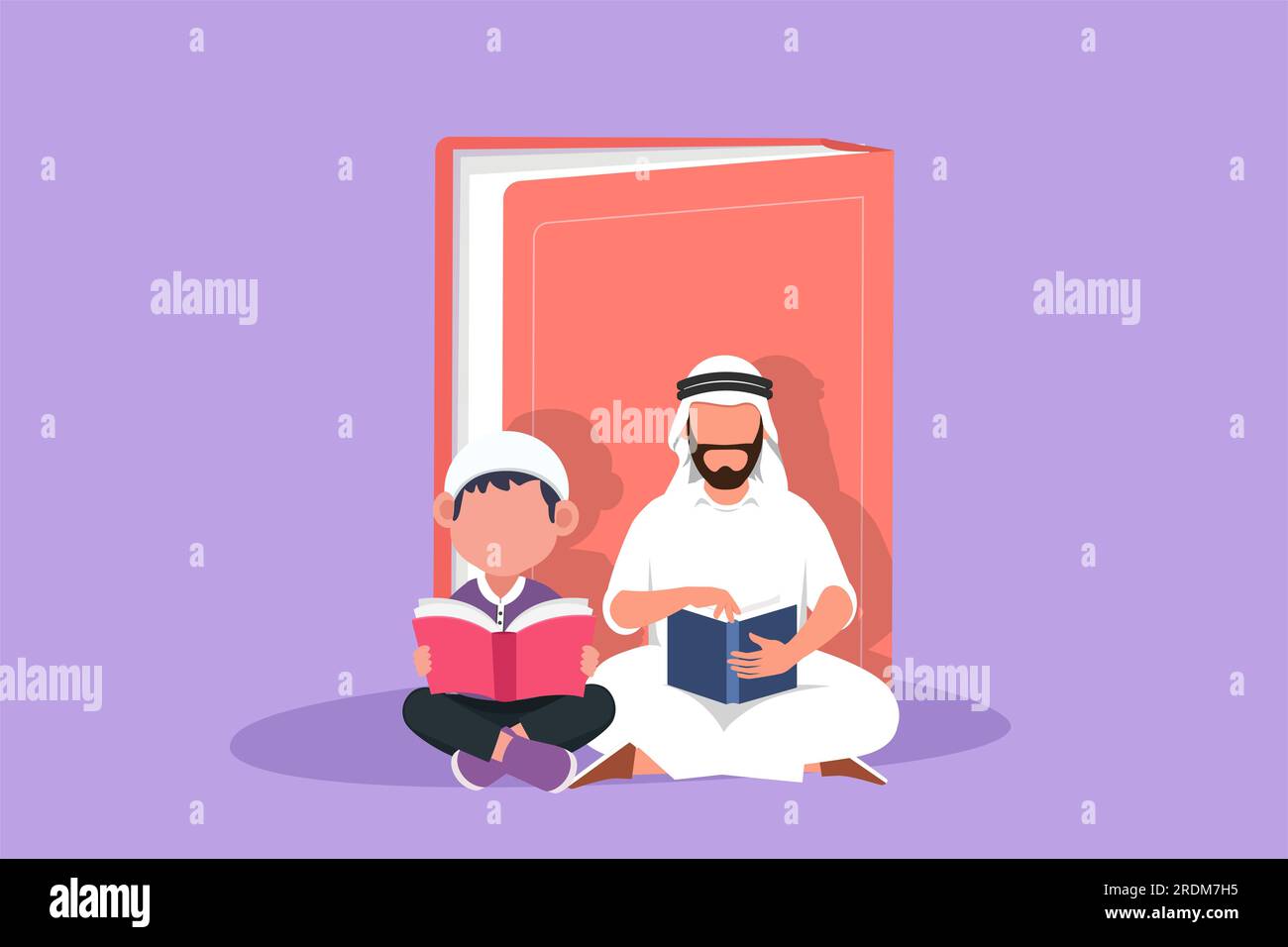 Character flat drawing Arabian father and son reading and leaning on ...
