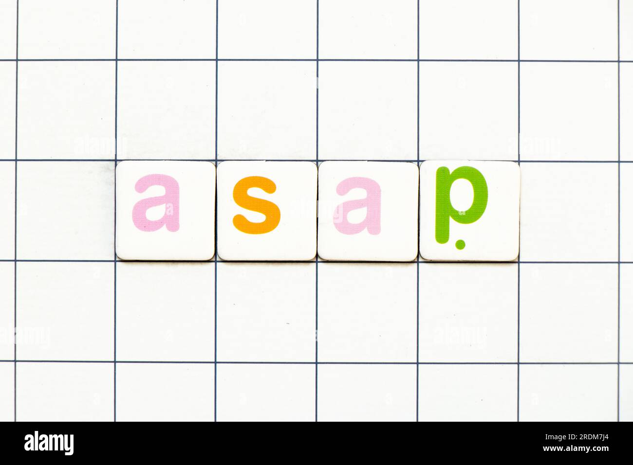 Colorful tile letter in word ASAP (Abbreviation of as soon as possible ...