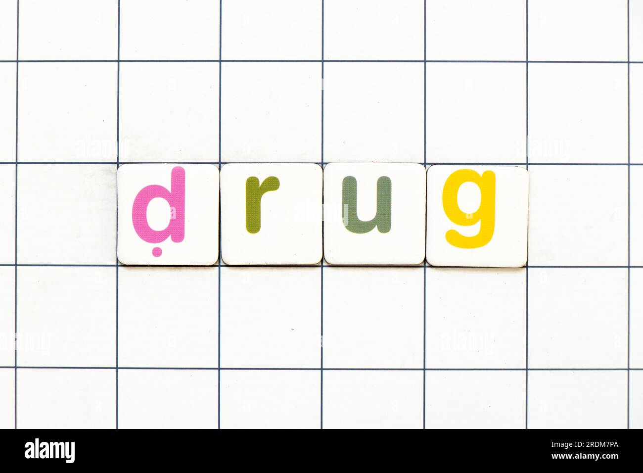Colorful tile letter in word drug on white grid background Stock Photo ...