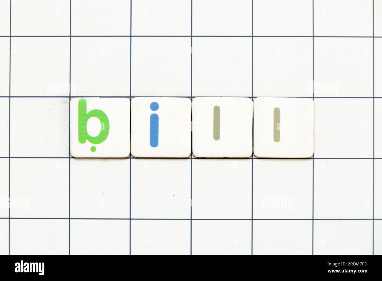 Colorful tile letter in word bill on white grid background Stock Photo ...