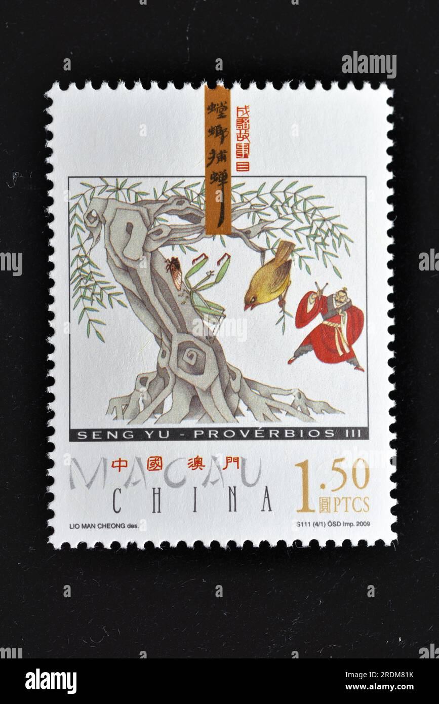 MACAU - CIRCA 2009: A stamps printed in Macao shows Seng Yu Idioms ...