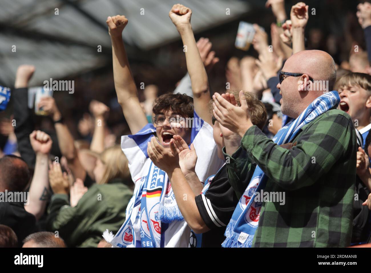 Rostock, Deutschland, 22, July, 2023. Hansa Rostock fans celebrate goal ...
