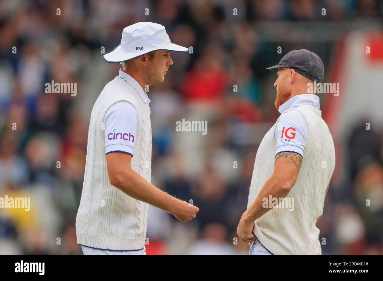 Stuart Broad of England and Ben Stokes of England have a chat during ...