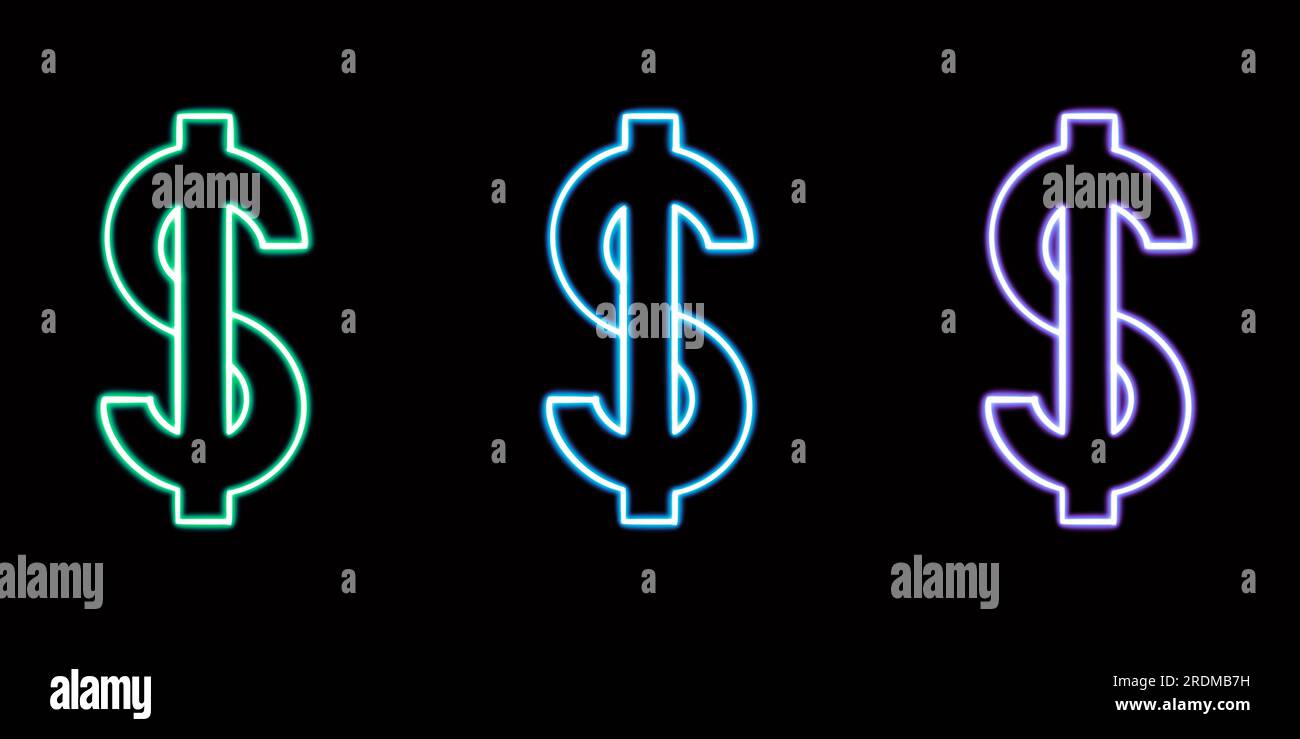 set neon dollars glowing desktop icon, neon money sticker, neon figure ...