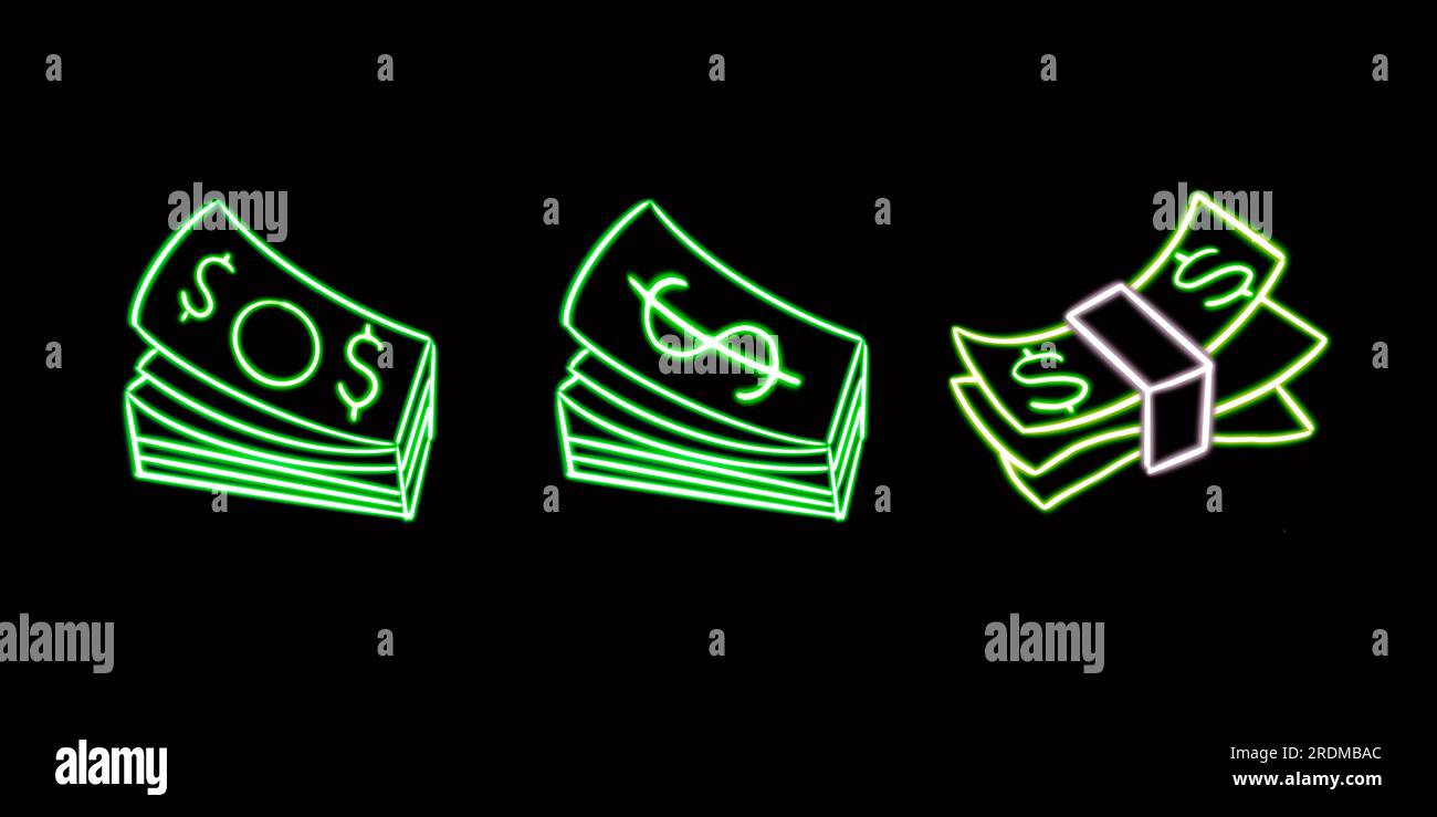 banknote dollars sign symbol glowing desktop icon, neon sticker, money ...