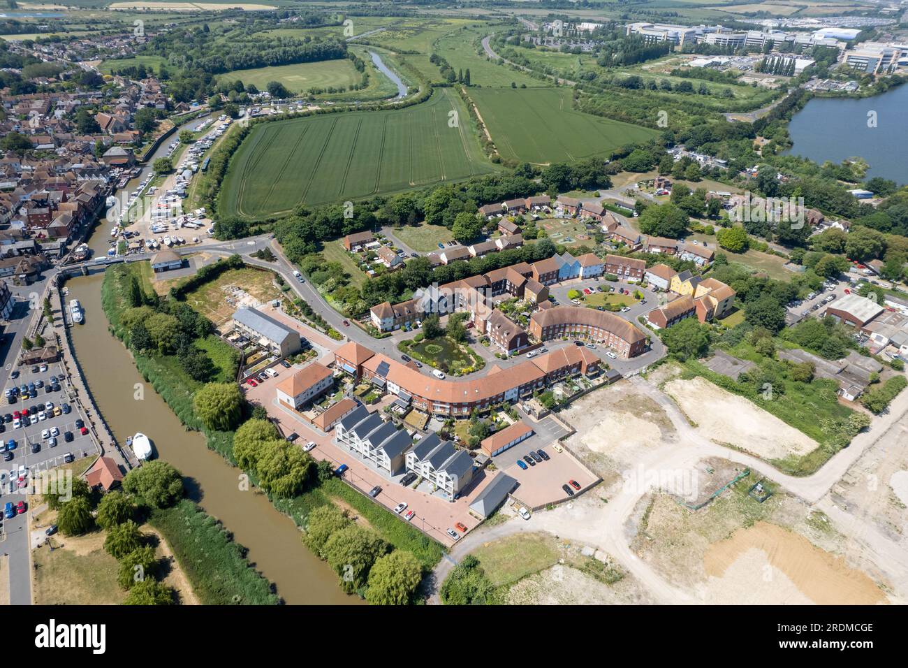 Drone aerial scenery of Sandwich village in Kent United Kingdom. Top ...