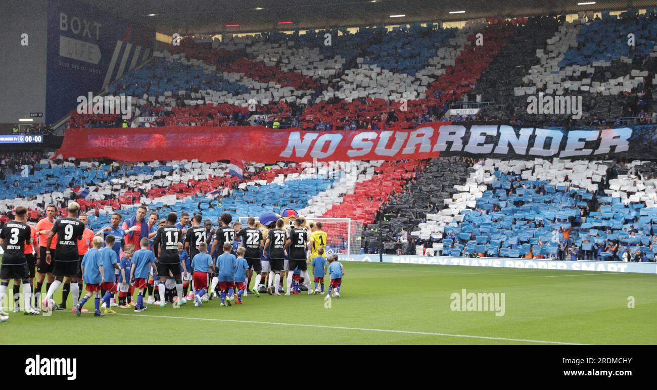 Rangers fans display during the pre-season friendly match at the Ibrox ...