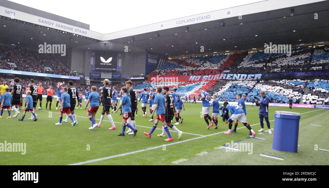 Rangers fans display during the pre-season friendly match at the Ibrox ...