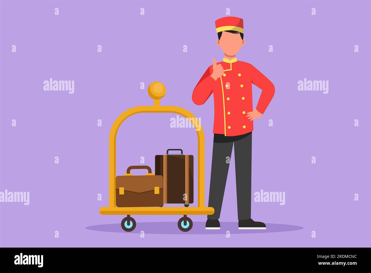 Character flat drawing doorman stood with one hand on his waist and the ...