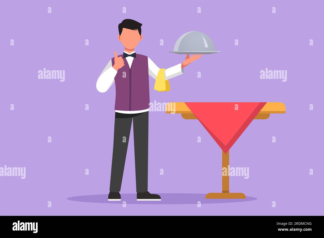 Cartoon flat style drawing waiter stood up with thumbs up gesture and ...