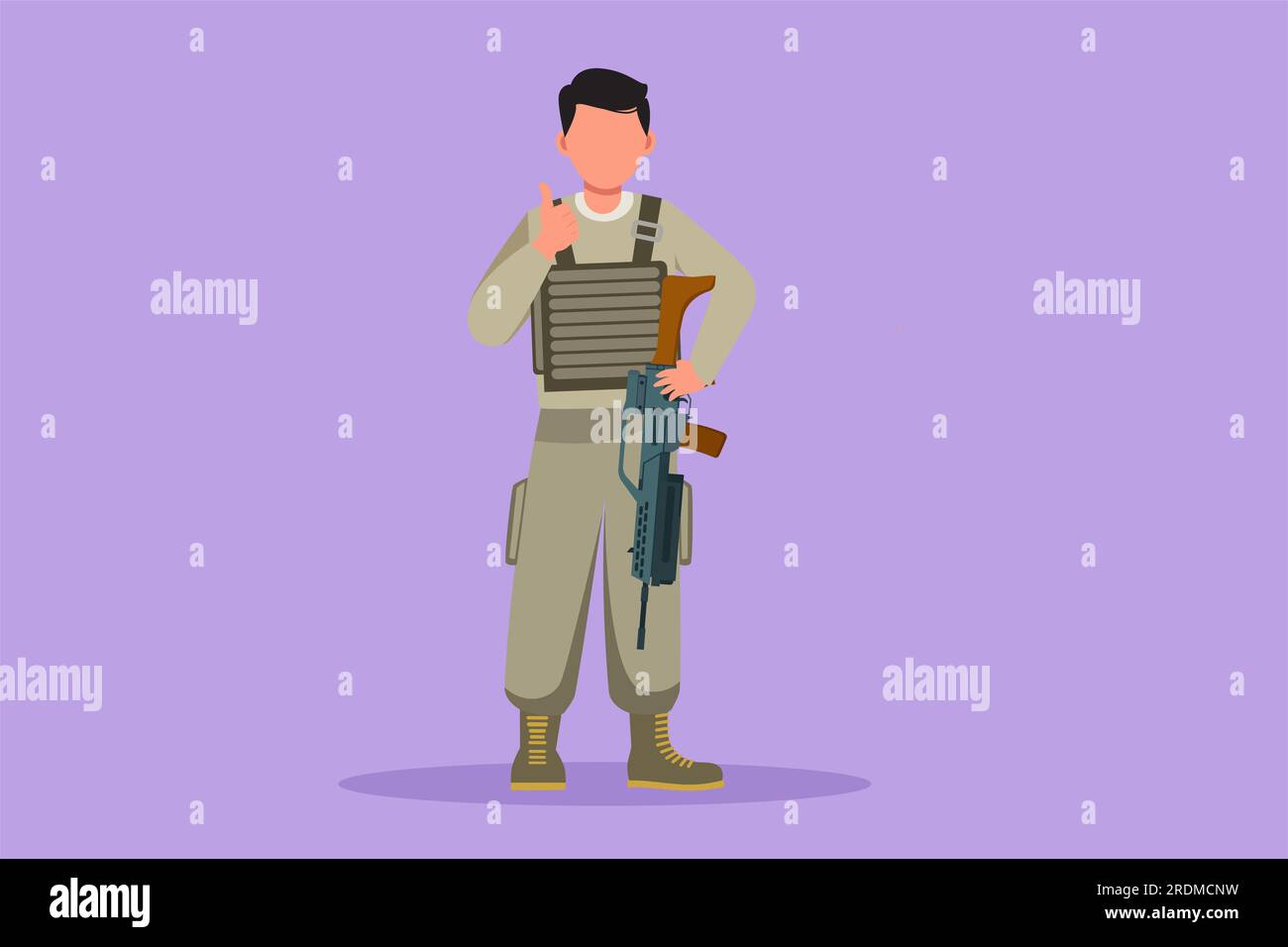 Cartoon flat style drawing male soldiers or army standing with weapons ...